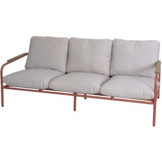 Hhg Neuwertig] Aluminium-Gartenbank HHG 593, Outdoor 3-Sitzer Sitzbank Sofa, Olefin Stoff (205 g/m&sup2;) 184cm terrakotta Polster beige