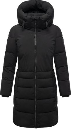 Navahoo Damen Langer Wintermantel warmer Steppmantel mit hohem Kragen und zur H&auml;lfte kuscheligem Fleece-Innenfutter Mondnebel XIV Black Gr. 4XL