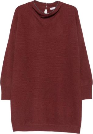 Brunello Cucinelli Robe en maille c&ocirc;tel&eacute;e - Femme - Robes - Rouge - Taille: 38 FR