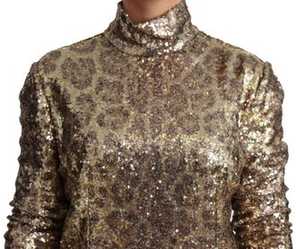 Dolce & Gabbana Womens Brown Leopard Fit Turtleneck Sequin Sweater Polyester Clothing