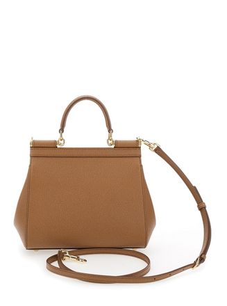 Dolce & Gabbana Womens Handbag My Sicily Medium Brown Grained Leather Handbags Hand Bags
