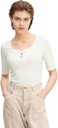 Tom Tailor Damen T-Shirt mit Bindedetail 1031718, 10332 - Off White, L