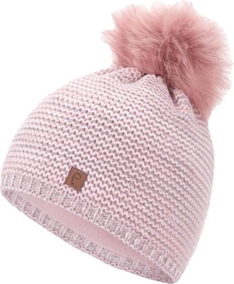 Faera Winterm&uuml;tze M&uuml;tze Damen warm gef&uuml;ttert Kunstfell Bommel Bommelm&uuml;tze Fleecefutter Winter Strickm&uuml;tze Beanie M&uuml;tze 31, Farbe:Rose