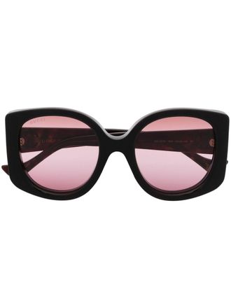 Gucci lunettes de soleil oversize &agrave; logo - Marron