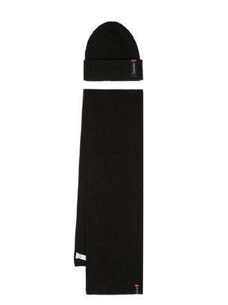 Calvin Klein ensemble bonnet-&eacute;charpe en maille nervur&eacute;e - Noir