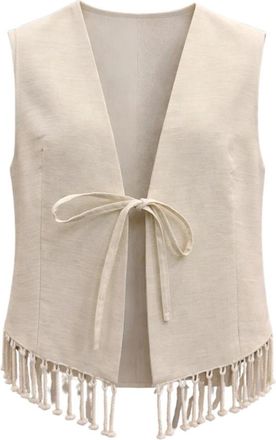 Souvenir Femme, Vestes, Beige, Taille: 42 FR Gilet &agrave; franges en bas