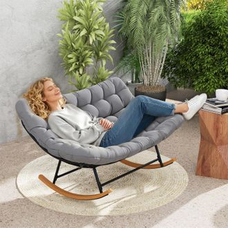 Giantex Schaukelstuhl f&uuml;r 2 Personen, gepolsterter Schaukelsessel mit dickem Kissen & ergonomischer R&uuml;ckenlehne, Schwingsessel f&uuml;r Wohnzimmer, Balkon & Garten