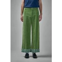 Valentino Washed Cotton-Linen Velvet Trousers with Jacquard Hems