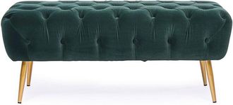 BIZZOTTO Bizzotto - Banc 103x46x40 cm en velours capitonné vert et pieds dorés