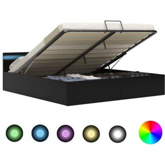 vidaXL Cadre de lit &agrave; rangement avec led Noir Similicuir 180x200 cm