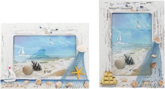 BESPORTBLE Bilderrahmen Beach Bilderrahmen Piraten Packung mit 2 Desktop-Fotorahmen Strand 10x15 Muscheln K&uuml;ste