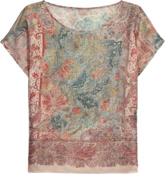 Oltre Femme, Blouses et Chemises, Multicolore, Taille: 42 FR Chemisier satin&eacute; &agrave; motifs