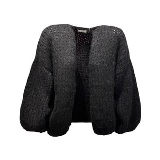 Maiami Alpaka Bomber Cardigan - - Knitwear - Damen - Schwarzk - S/M