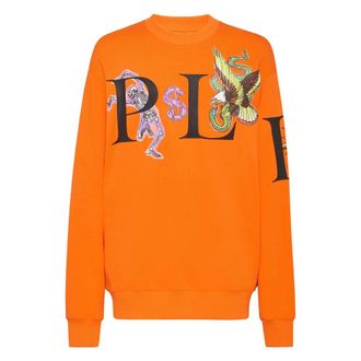 Philipp Plein Homme, Sweatshirts et sweats &agrave; capuche, Orange, Taille: 3XL SweaT-shirt LS Tattoo