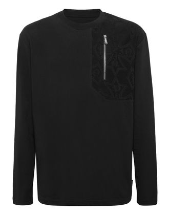 Philipp Plein Long Sleeve T-Shirt With Jacquard Crest Insert