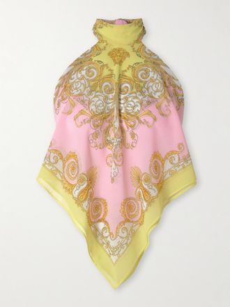 Versace Neckholder-oberteil Aus Georgette Mit Print - Gelb