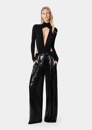 Amazu&igrave;n Sequin-Embroidered Trousers - Black