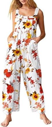 Generic EMUKFD Salopette boh&egrave;me pour femme - Style ethnique vintage - Patchwork - Jambe large - Imprim&eacute; floral - Combinaison d&eacute;t&eacute; d&eacute;contract&eacute;e - Barboteuse bo