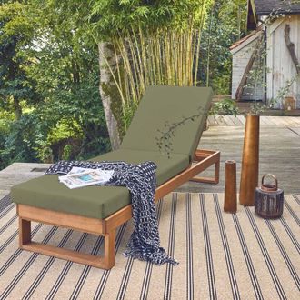 Sweeek Bain de soleil en bois deucalyptus PAMPLONA. multi positions. toile en polyester kaki. 204 x 63 x 11.5 cm