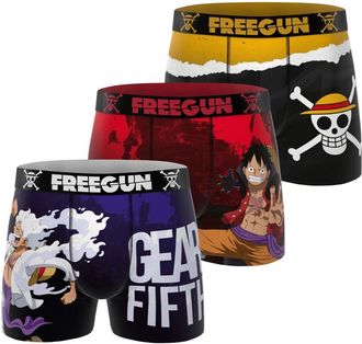 Freegun Freegun Herren-Boxershorts, One Piece, Luffy, originell und authentisch (3 Stück), Violett/Schwarz/Weiß/Rot/Orange, XL