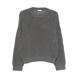 PESERICO Strickpullover mit Lochmuster und Paillettenbesatz - - Knitwear - Damen - Grau - L