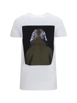 Max Mara Womens Calca Graphic Print T-Shirt Fondo Bianco Wegman Cappotto Kaki Scuro Cotton; Elastane Top