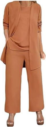 Generic Ensembles de Tenues 3 pi&egrave;ces en Mousseline de Soie pour Femmes Costumes de Pantalons dinvit&eacute;s de Mariage habill&eacute;s (Jaune,TG)
