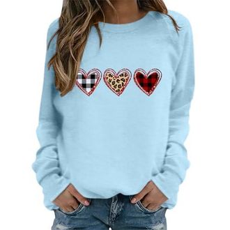 Generic Sweat-shirt de Saint-Valentin 2026 pour femmes, sweatshirts de Saint-Valentin &agrave; manches longues et col rond, pull tendance graphique, bleu clair, M