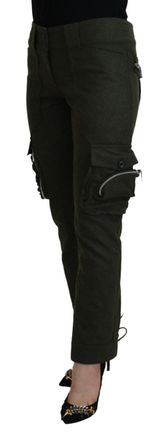 Ermanno Scervino Green Lace Up Leg Women Tapered Pants Wool Nylon