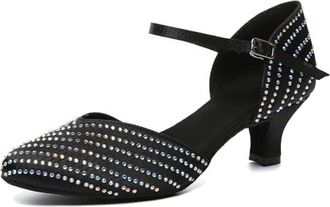 Minitoo Chaussures de danse pour femme - Escarpins avec strass - Chaussures de mariage fermées, L633 Noir Talon 5 cm, 37 EU
