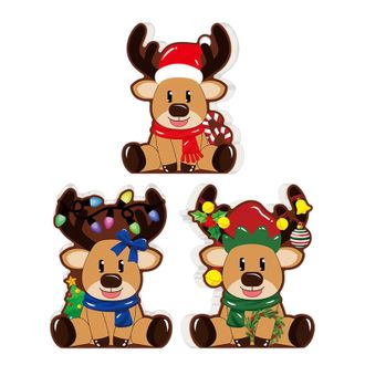 Generic Christmas Hirschschmuck - 2D-Level-Bildschirmst&auml;nder, saisonaler Tischakzent, dreiteilige Weihnachtsdekoration, handgefertigte Details mit festlichen 