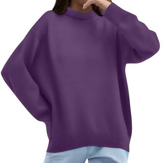 Generic Sweat-shirt uni confortable pour femme - Automne et hiver - Tendance - Couleur unie - Col haut - Manches longues - Polyvalent - En pur coton - Vêtemen
