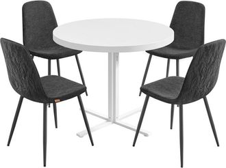 Vasagle 1 Table Ronde avec 4 Chaises de Salle &agrave; Manger, Ensemble de Salle &agrave; Manger, Support en Acier, Montage Facile, Blanc Neige et Gris Ardoise