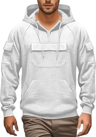 Generic Sweat &agrave; capuche pour homme - Demi-fermeture &eacute;clair - En polaire - D&eacute;contract&eacute; - Manches longues - Coupe droite - Sweat &agrave; capuche ample - Confortable -