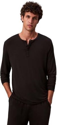 Calvin Klein T-Shirt Manches Longues Homme Modal Henley avec Patte de Boutonnage, Noir (Black), L