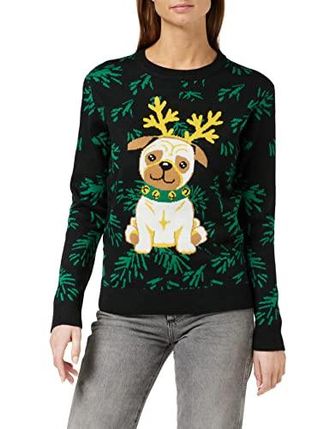 Urban Classics Damen Pullover Ladies Kitty Christmas Ugly Sweater Sweatshirt, Schwarz (Black 00007), XS