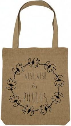 Fabulous Sac Shopping Tote Bag Aspect Lin - Wesh les Poules Couronne de fleurs - Sac de Courses Toile Epaisse 360g Beige Naturel Cabas Port&eacute; Epaule Solide Impr