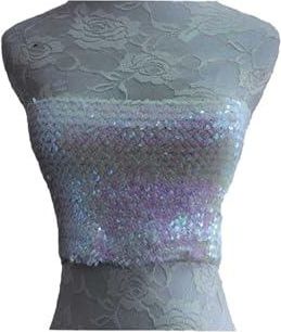 Generic Fashion Mardi Holiday Haut court extensible &agrave; paillettes &eacute;tincelantes en coton &eacute;lasthanne pour femme, blanc, Taille unique