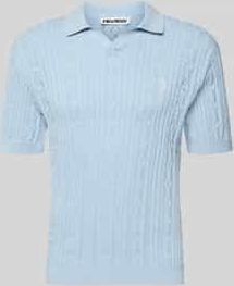 Review Slim Fit Strick-Poloshirt mit Label-Stitching