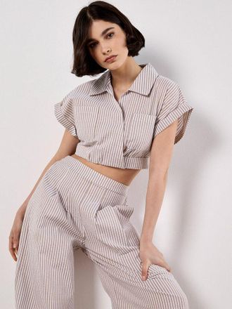 Apricot Blusentop Crop-Shirt mit Streifen