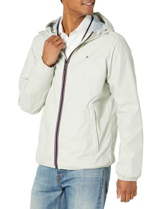 Tommy Hilfiger Herren Leichte, Wasserabweisende Kapuze Regenjacke, Eisfarben, XXL