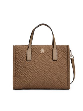 Tommy Hilfiger Tragetasche TOMMY HILFIGER TH CITY MINI TOTE MONO NYLON, Damen, Gr. B/H/T: 27cm x 21,5cm x 10,5cm, taupe, Textil, Taschen, Damen Schultertasche, Busin