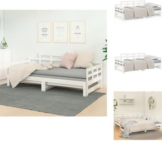 vidaXL Tagesbett Ausziehbar Weiß Massivholz Kiefer 2x(80x200) cm - Holzbett - Kiefernholzbette - Gästebett - Daybed - Platzsparendes Möbel