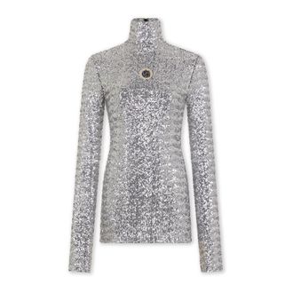 Paco Rabanne Silbernes Pailletten Schildkr&ouml;tenhals Top - - Tops - Damen - Grau - 2XS