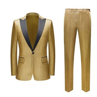 Generic Blouson de smoking disco 2 pi&egrave;ces pour homme, coupe ajust&eacute;e, col ch&acirc;le, blazer &agrave; un bouton, ensemble pour d&icirc;ner, f&ecirc;te, bal de fin dann&eacute;e, manteau de s