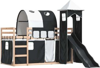 vidaXL Vidaxl - Lit superpos&eacute; avec toboggan et rideaux blanc et noir 90x190 cm