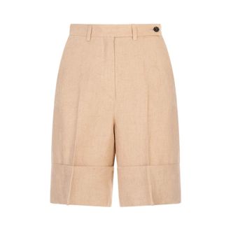 Kiton Femme, Shorts, Brun, Taille: 38 FR Pleated Linen Bermuda Shorts