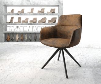 DELIFE Drehstuhl Pejo-Flex Braun Antik Kreuzgestell kantig Schwarz 180° drehbar, Esszimmerstühle