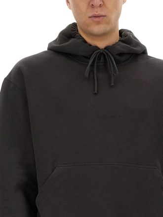 Saint Laurent Logo-Embroidered Cotton Hooded Sweatshirt - Gray