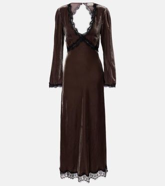 Rixo Robe longue Alesha en velours et dentelle